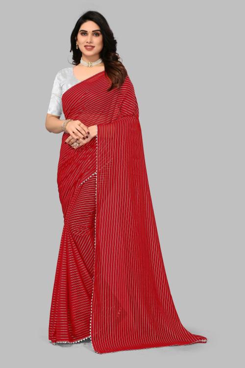 Buy Febo Fashion Women Red Embellished Georgette Single Saree Online at ...