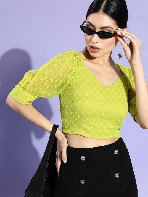 Buy plusS Women Lime Green Self Design Top Online at Best Prices in ...