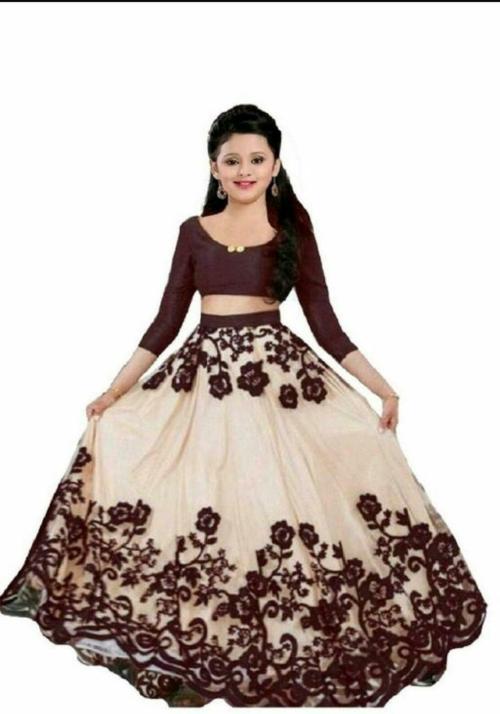 Buy ROKKLIKE Girls Coffee Brown Embroidered Net Lehanga Choli, 9-10 ...
