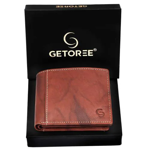 Buy GETOREE Tan Teak Genuine Leather Rfid Men's Wallet I 6 Credit/Debit ...