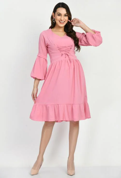 Buy Elanmate Women Polyester Pink Color Solid & Plain Front Dori ...