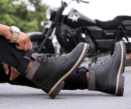 Buy Bacca Bucci BULLET Leather Boots for Bikers Riders Trekking Trail ...