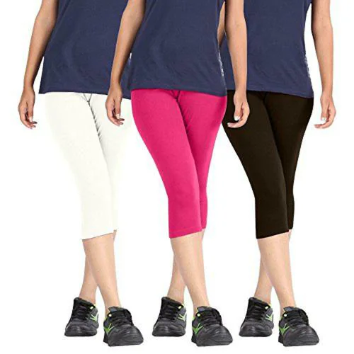 Buy Pixie Store Women Multicolor Solid Cotton Lycra Capris (Pack of 3) Online at Best Prices in ...