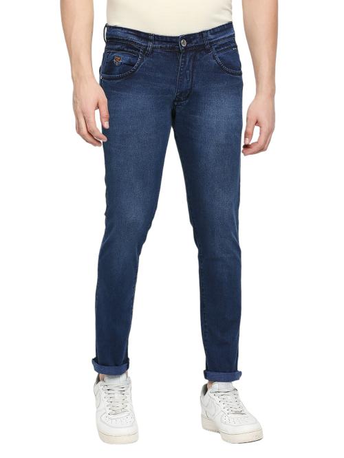 Buy TCI TRUE COLORS OF INDIA Ink Blue whisker Stretchable Casual Denim ...