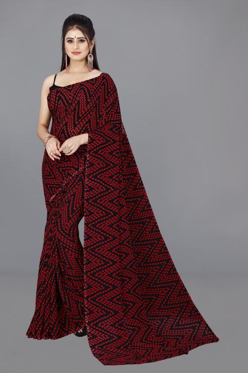 Buy Anand Women Red Self Design Pattern Georgette Single Saree Without ...