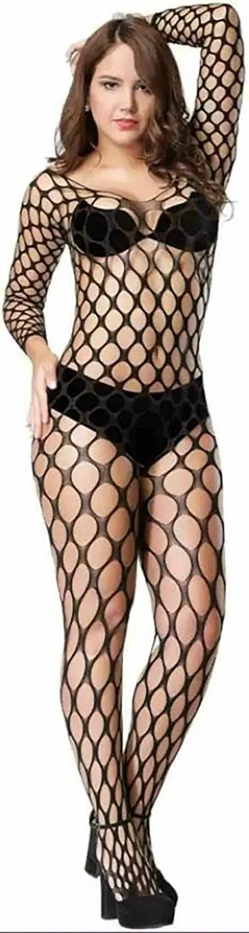 Buy ogimi - ohh Give me Women Fishnet Full Sleeves Body Stocking, Free Size- Black (Design 2 ...