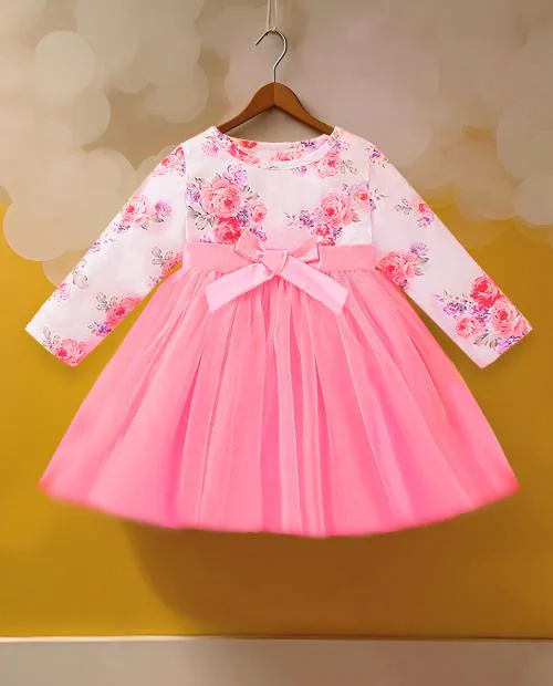 Buy KAARIGARI Girls Pink Applique Net Single Dresses & Frocks | Dresses ...