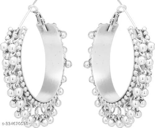 Buy VIBRANCE Traditional Oxidised Silver Small Ghungroo Hoop Earrings ...