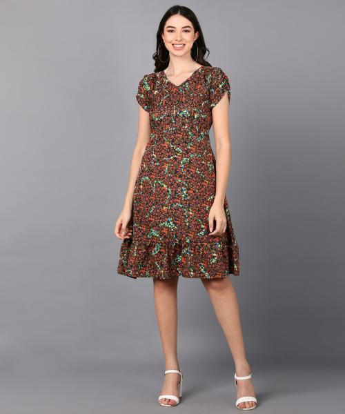 Buy Serein Women Multicolor Floral Crepe Single Dresses Online at Best ...