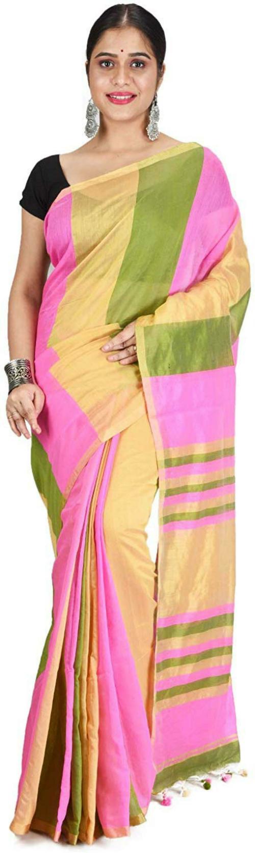 Buy Desh Bidesh Women Multicolor Cotton Blend Color Blocked Saree ...