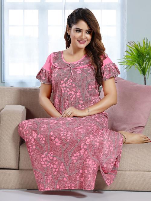 Buy SHOPPING STATION /Women Nighty Pink Floral Printed Satin Nighty ...