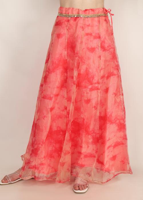Buy Frolic Rolic Women Organza Orange Floral Flared Maxi/Long Skirt ...