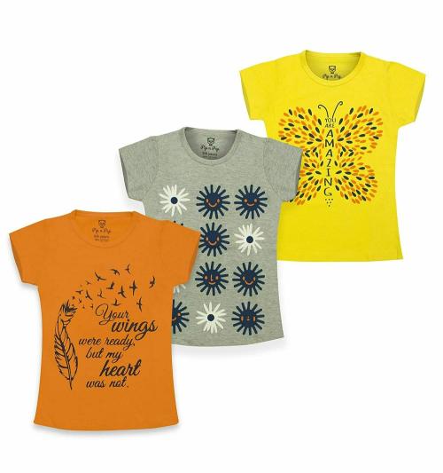 Buy PIP N PAP Girls Multicolor Cotton T-Shirt (Pack of 3) Online at ...