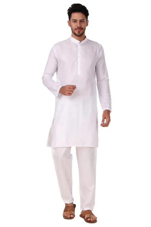 Buy Preen Men White Solid Cotton Blend Kurta and Pyjama Set Online at ...