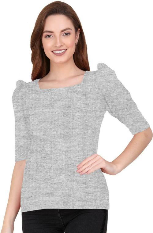 Buy THE BLAZZE_Women Cotton Blend Light Grey Top_XL Online at Best ...