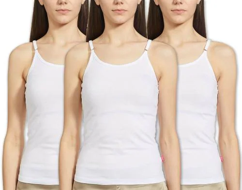 Buy e1k Women White Cotton Pack Of 3 Camisole Slip Adjustable Strap ...