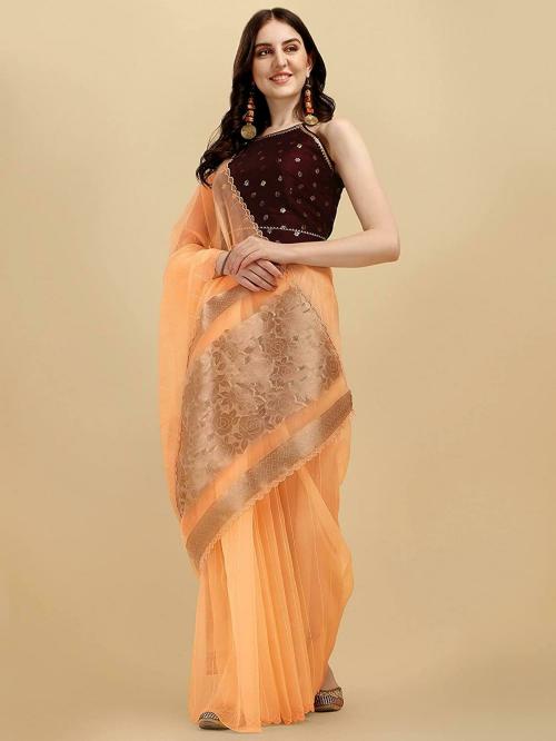 Buy Dungrani Orange Organza Women Saree With Blouse Pic Online at Best ...