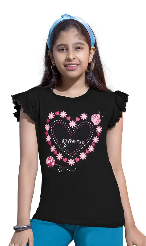 Buy PEPP N HAGG 100% COTTON Biowash Girls Black Half sleeve T-Shirt ...