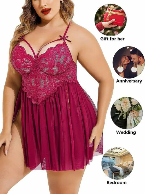 Buy FASHION BONES Women's Plus Size Lingerie Set For Women | Babydoll Dress Lace Strap Chemise ...