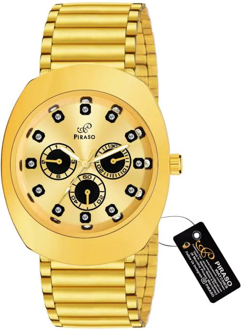 Buy PIRASO PREMIUM GOLD DIAL & GOLDEN CHAIN ANALOG WATCH FOR MEN Analog ...