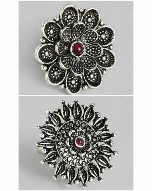 Buy Kord Store Antique Adjustable Silver Oxidised Plated Finger Ring ...