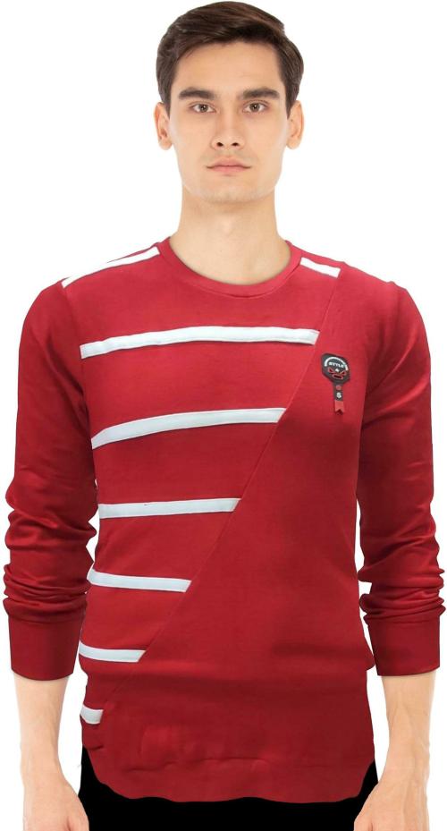Buy RDS GARMENT HUB Men Red Cotton Blend Striped Tshirt (M) Online at ...