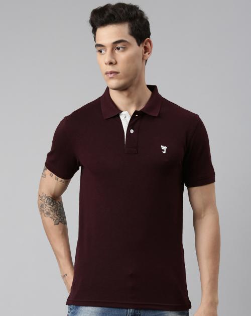 Buy Joven Men's Maroon Solid 100% Cotton Polo T-shirt Online at Best ...