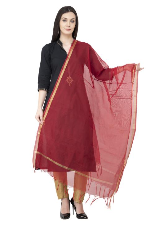 Buy A R Silk Chanderi Piping Regular Dupatta Mehroon Color Dupatta ...