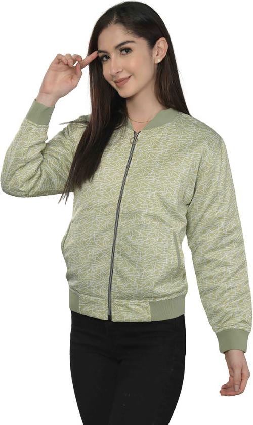Buy HONEY BELL Women Green Solid Polyester Bomber Jacket Online at Best ...