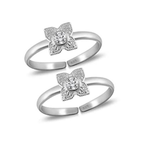 Buy Styleejewel Silver Metal Round 2 White Cz Stone, 3 Mm Toe Rings For ...