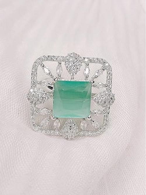 Buy TREND CREATION Rhodium Plated American Diamond Square Shape ...