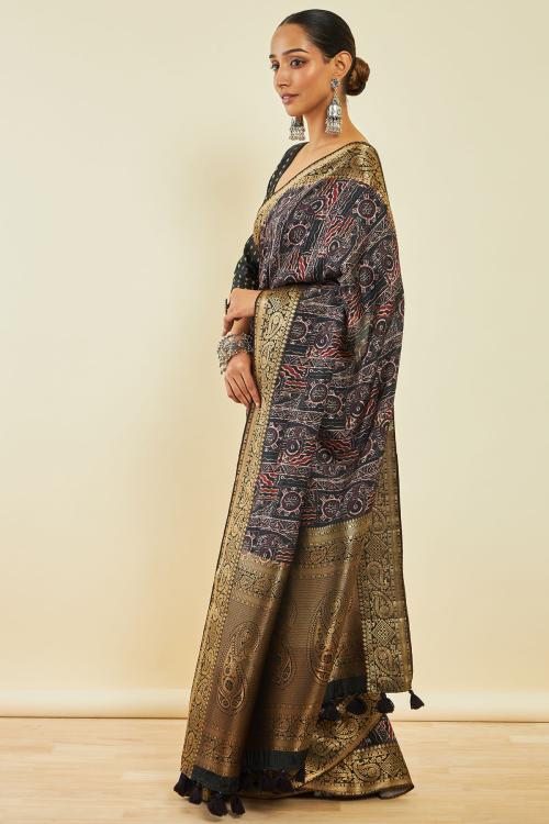 Buy Soch Black Crepe Saree With Ethnic Print And Zari Borders Online at ...