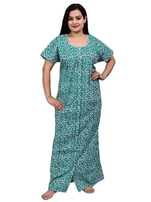 Buy NACNO Women's Pure Cotton Front Open Sleepwear Nighty/Maxi ...
