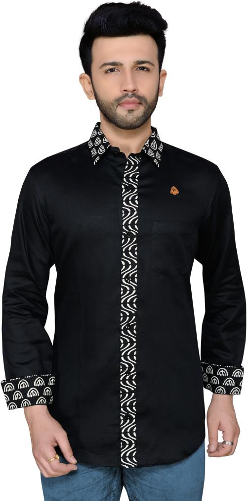 Buy PP SHIRTS Men Black Printed Cotton Blend Spread Casual Shirt (L ...