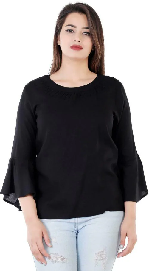 Buy Fab Star Women Black Solid Viscose Rayon Tops Online at Best Prices ...