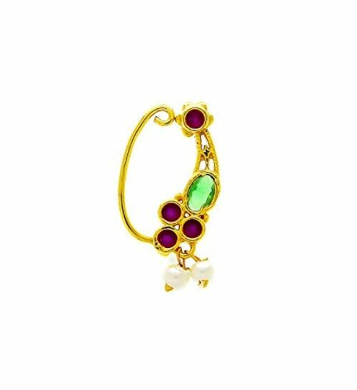 Buy Anuradha Art Jewellery Women Gold-Plated Metal Maharashtrian Nath Online at Best Prices in ...