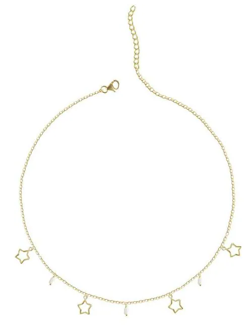 Buy CLARA 925 Sterling Silver Gold Rhodium Plated Star & Pearl Necklace ...