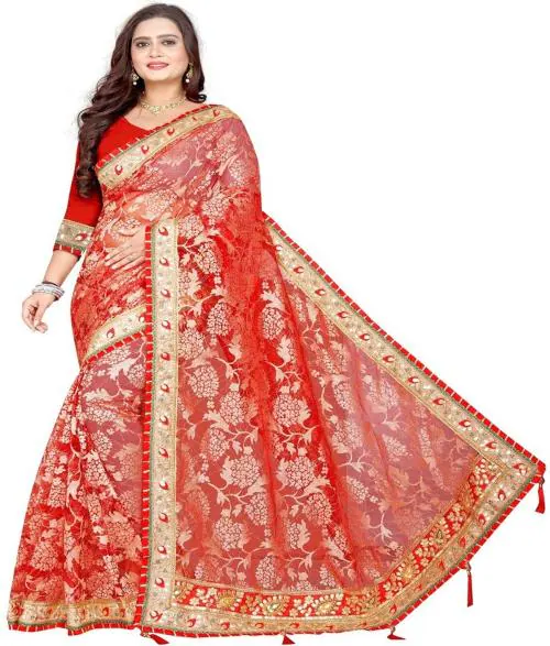 Buy Aruna Sarees Self Design, Embellished, Floral Print Bollywood Net ...