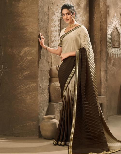 Buy Satrani Chiffon Brown Color Saree With Blouse Piece | sarees for ...