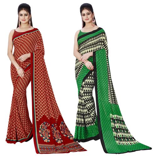 Buy Anand Women Multicolor7 Self Design Pattern Georgette Pack of 2 ...