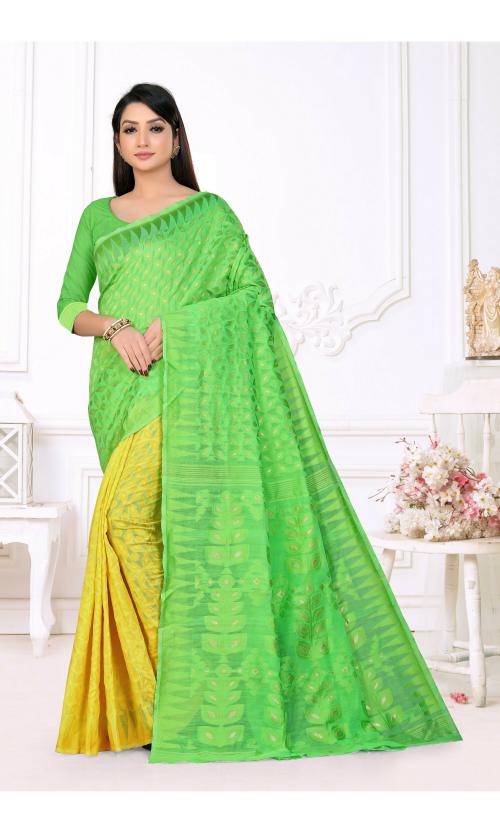 Buy NOPSE Women's Cotton Designer Jamdani Saree (Apsara Parrot) Online ...