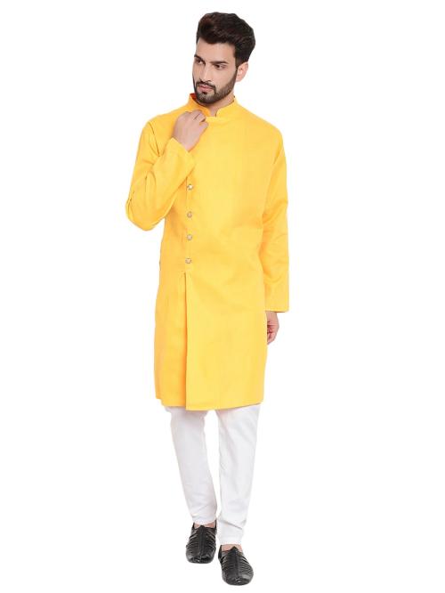 Buy Sadree Cotton Blend Knee Length Button Look Long Solid Color ...