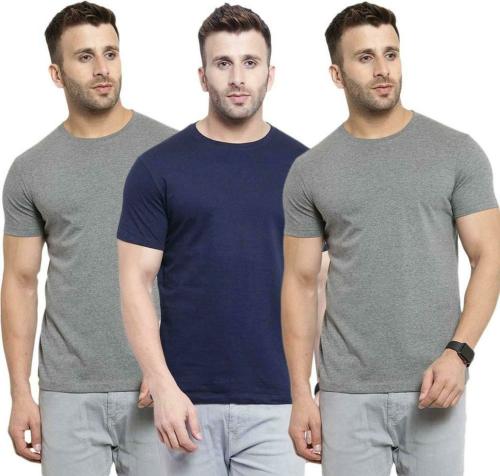 Buy DAMN GUD DG Men Grey and Dark Blue Solid Pure Cotton T-Shirt (Pack ...