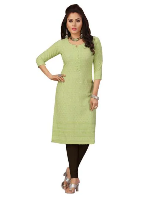 Buy Dolane Women Green Sequence Rayon Chicken Work Kurti (L) Online at ...