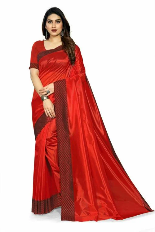 Buy Saree Exotica Art Silk Plain Saree with Zari Border Red Color Saree ...
