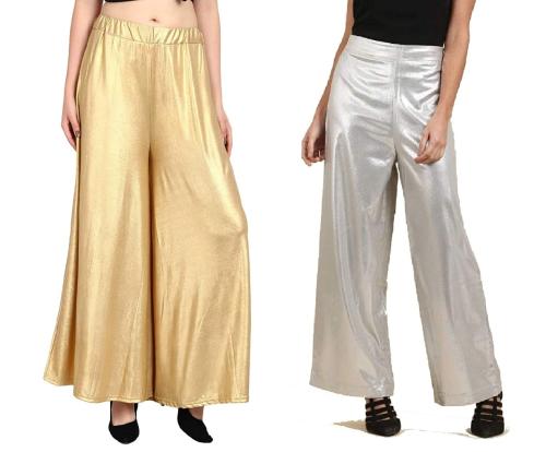 Buy SriSaras Women Golden and Silver Poly Cotton Shimar Palazzo - 2XL ...