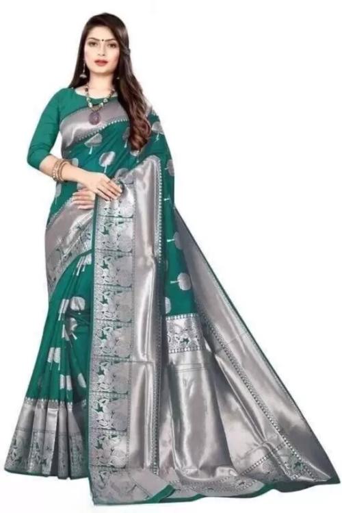Buy SATIKA RITI Embroidered Banarasi Satin, Organza Saree (Rama) Online ...