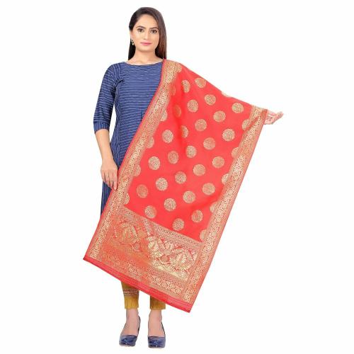 Buy Silk Blend Womens Red Banarasi Silk Dupatta/Chunni. Online at Best ...