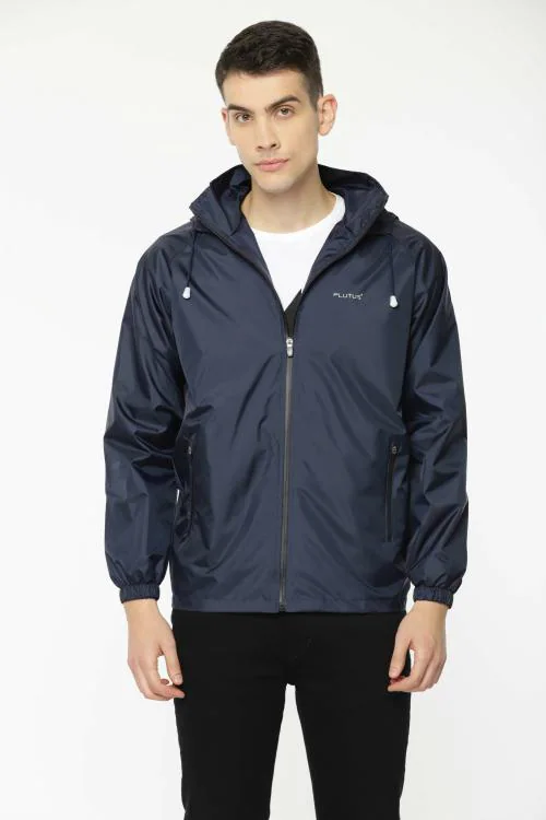 Buy Plutus Men Blue and Black Solid Nylon Wind Cheater XL Online at ...