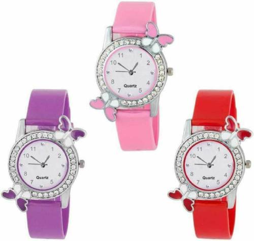 Amience Analog White Dial Purple Strap Watch For Girls (Pack Of 3 ...